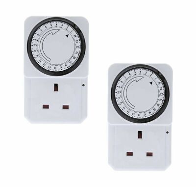 2 x24 HOUR Mains Plug In Timer with LED Indicator for Lamps and Lights ...