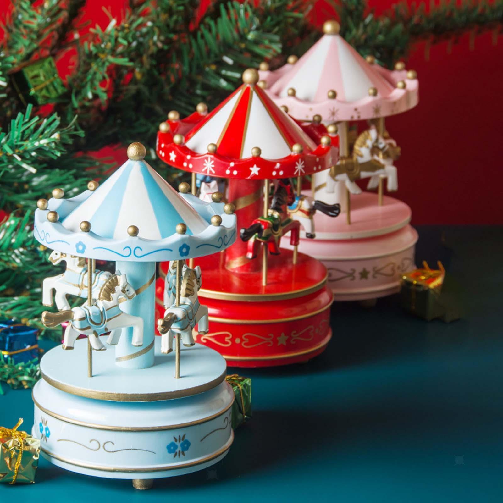 Christmas Wooden Carousel Music Box Turn Horse Shaped for Home Decor ...