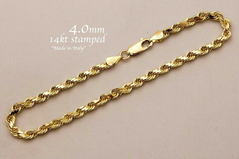 14k Solid Yellow Gold Rope Chain Necklace 4mm Men's Women Sz 18"-30" | eBay