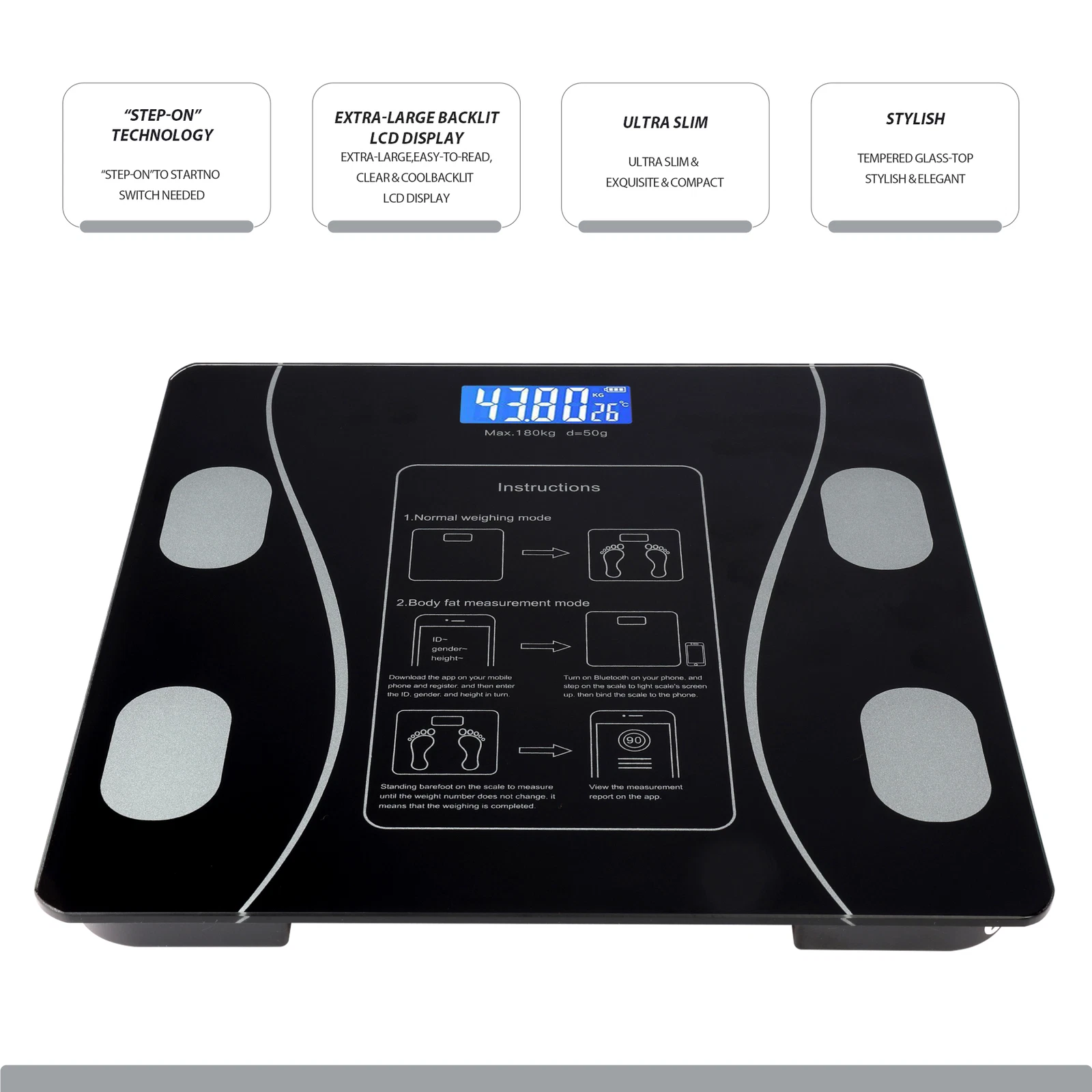 Digital Body Weight Scale Backlit Display High Precision Bluetooth ...