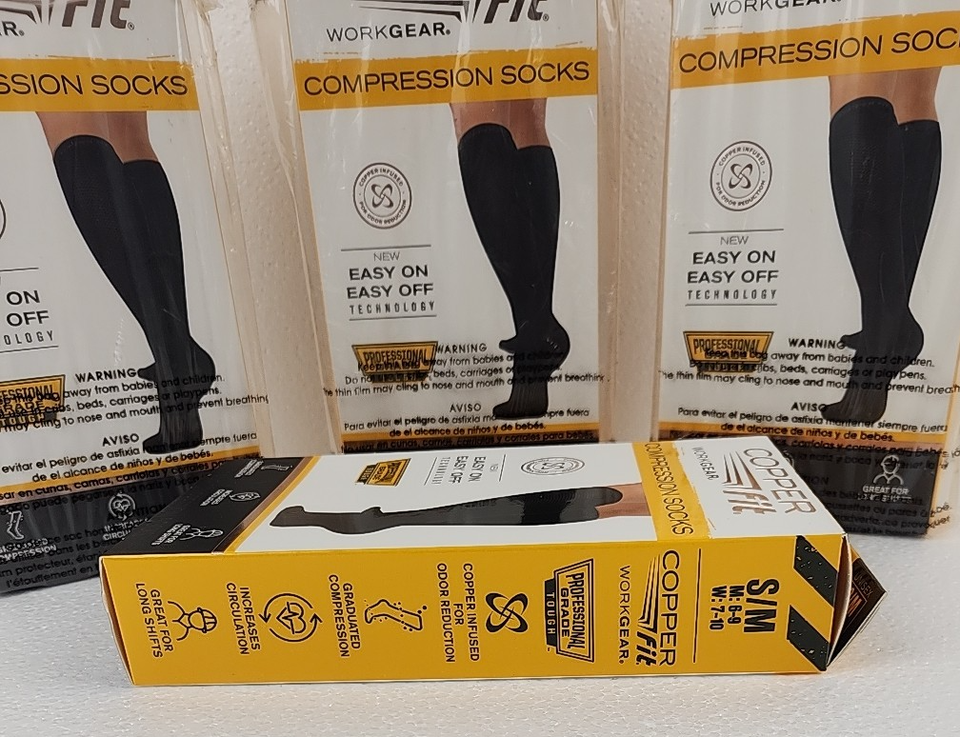 NIB 4x LOT - Copper Fit Work Gear Compression Socks S/M MEN 6-9 WOMEN 7 ...