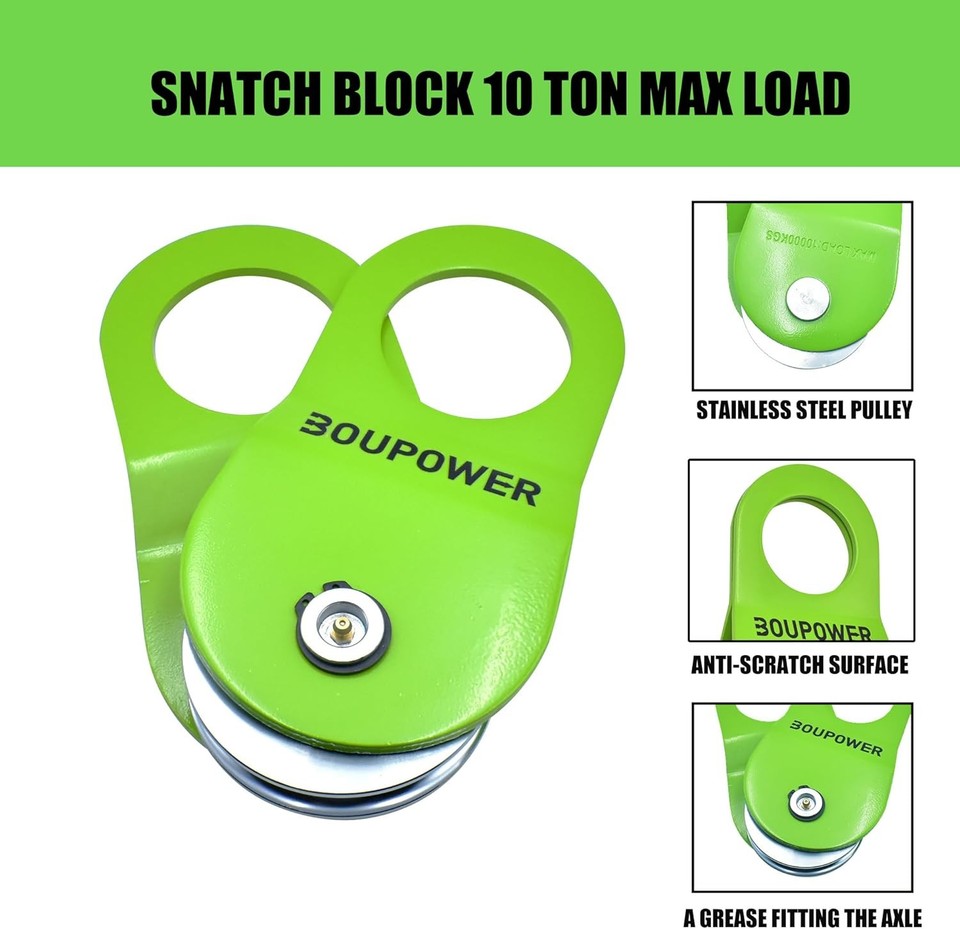 Off Road Winch Recovery Kit 10 Ton Snatch Block Pulley 3"x8' Tree Saver ...