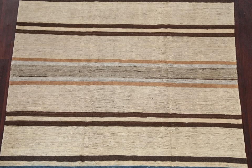 Natural Dye Earth-Tone Kilim Area Rug 5x6 Ft Hand Woven Wool Carpet ...
