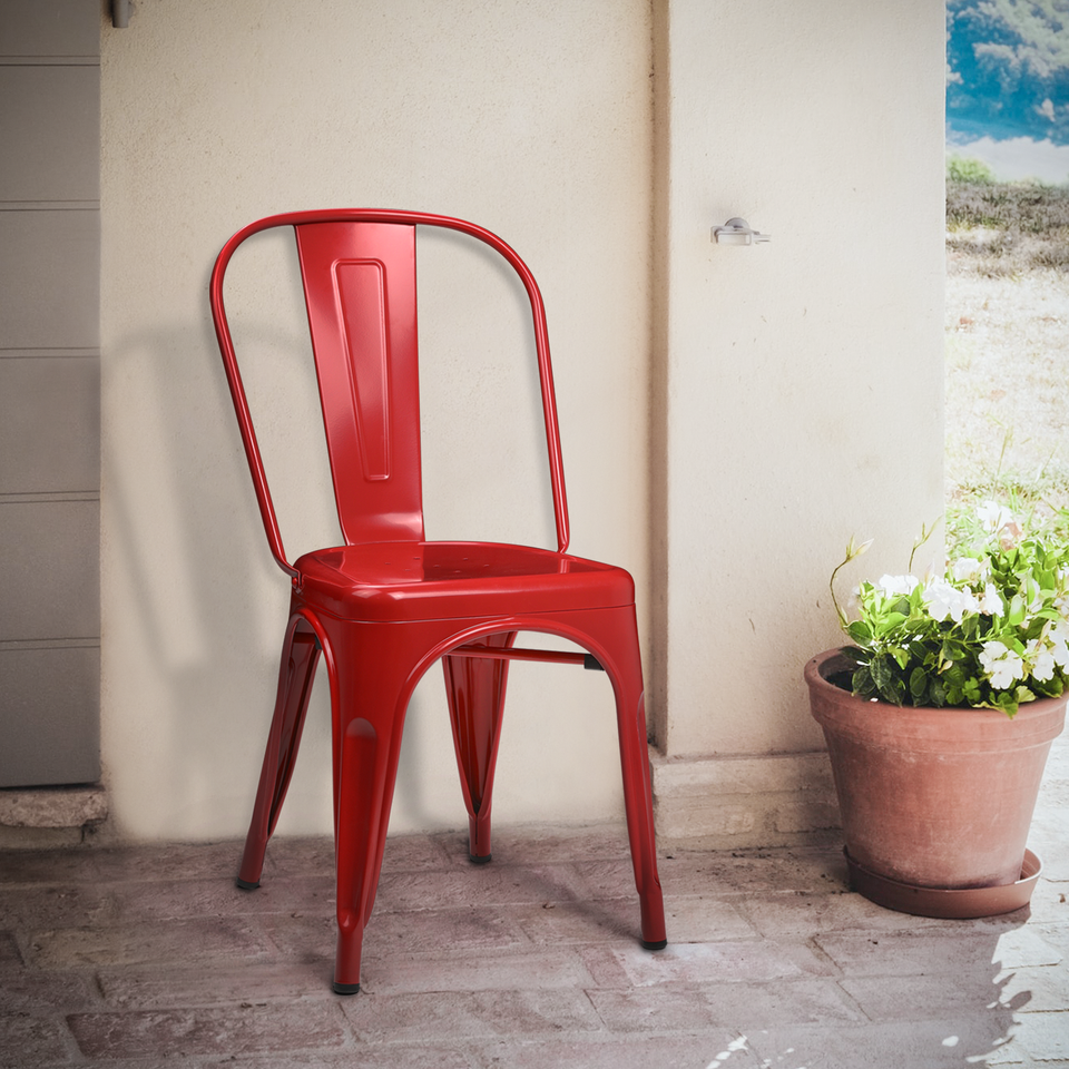 Red[4 PCS STACKABLE METAL SIDE CHAIR]Outdoor Wedding Commercial Event ...