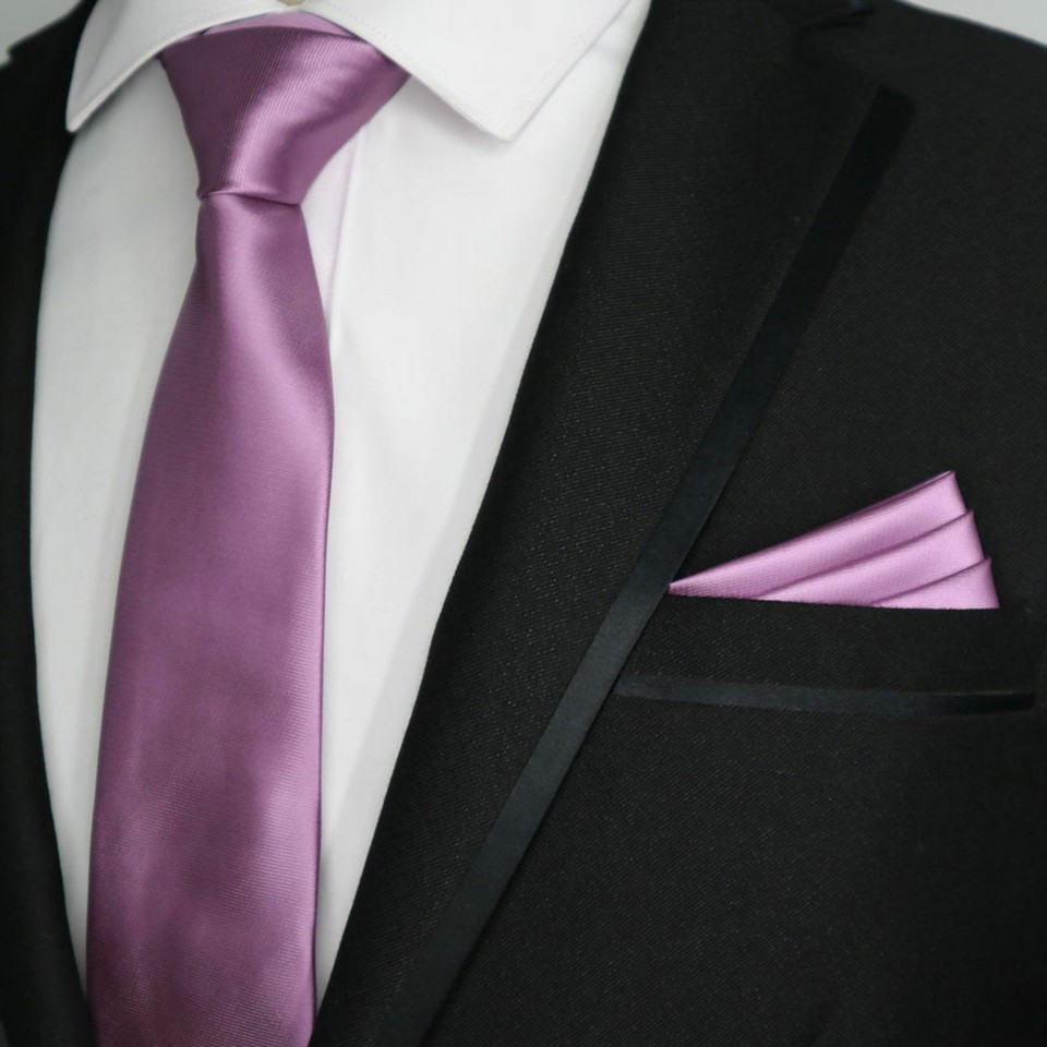 MEN'S WEDDING SOLID COLOUR BLOCK PLAIN SATIN TIE & MATCHING POCKET ...