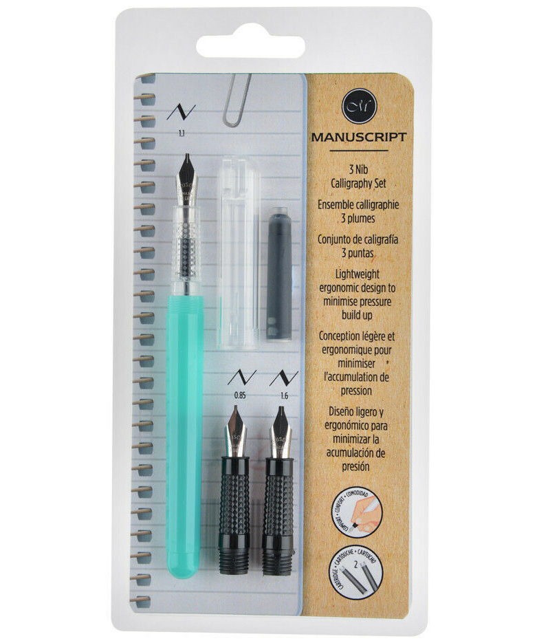 MANUSCRIPT 3 NIB BEGINNERS CALLIGRAPHY FOUNTAIN PEN INK CARTRIDGE SET ...