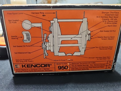 Vintage Kencor Drum 950 Fishing Reel NEW NIB SS 450yd Capacity Game ...