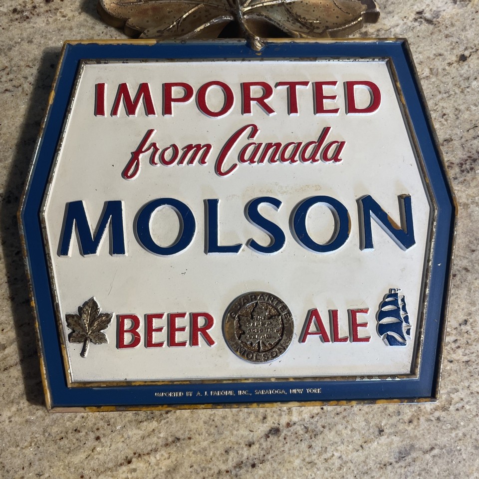 RARE Vintage Molson Beer Ale Imported From Canada Sign Mapleleaf Man ...