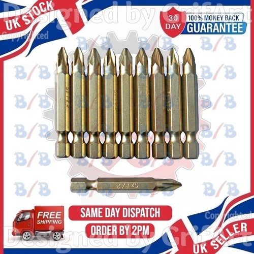 10PC POZI DRIVE DRILL BITS LONG 50MM PHILIPS S2 PZ2 ELECTRIC SCREW ...