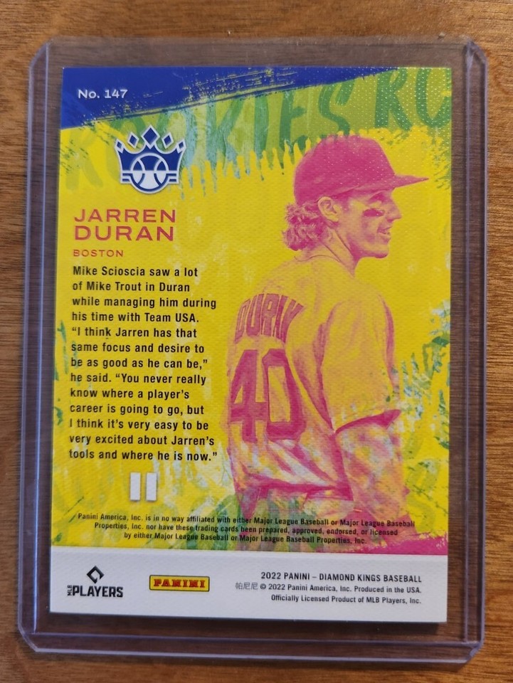 2022 Diamond Kings Jarren Duran Rookie Black Frame Parallel Boston Red ...