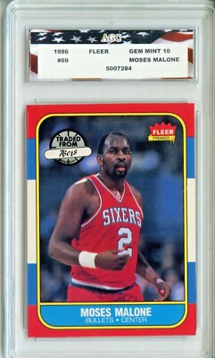 1986 Fleer Basketball #69 Moses Malone AGC 10 Gem Mint Washington ...