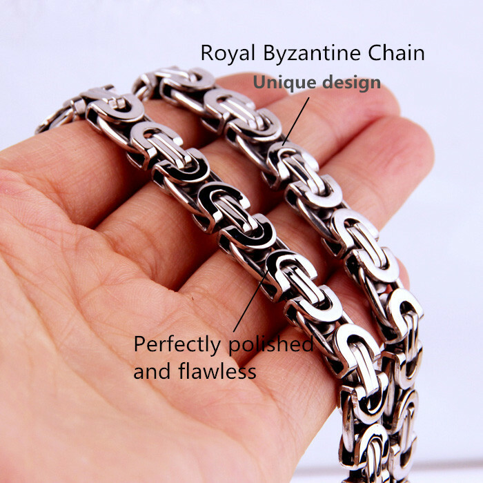 6/8/11mm Width Stainless Steel Flat Byzantine Box Chain Necklace 5Color ...