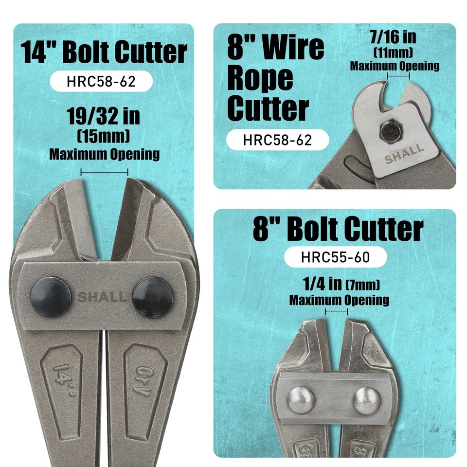 3-Piece Bolt Cutters, 14" Heavy Duty Bolt Cutter, 8" Mini Bolt Cutter ...