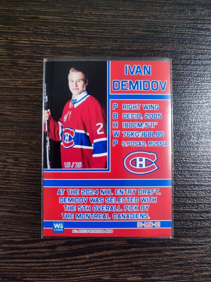 2024 WS Ivan Demidov GLITTER card 15/25 Montreal Canadiens #ID-MC-01 | eBay