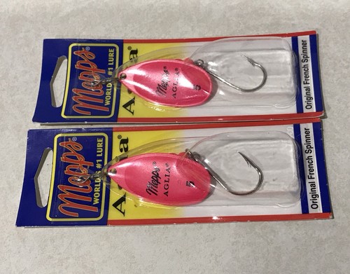 LOT OF 2 MEPPS AGLIA FRENCH SPINNER SIZE #5 FLO PINK STEELHEAD 1/2oz ...