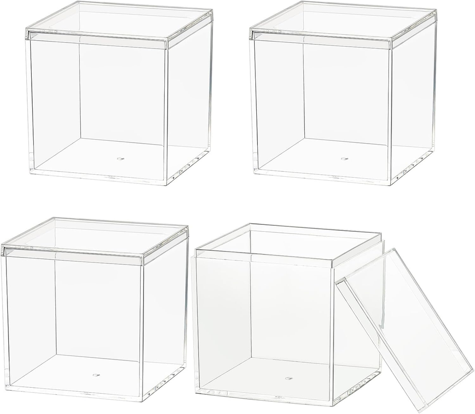 Small Clear Acrylic Box, 4 Pack Plastic Square Cube Containers with Lid ...