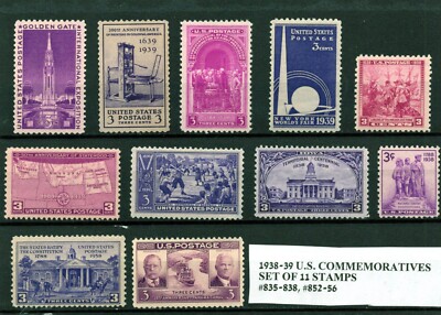 1938-1939 U.S. Commemorative Year Stamp Set #835-838, 852-856 MINT NH ...