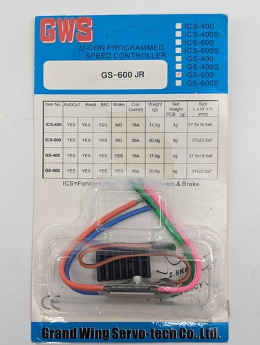 GWS GS-600 JR ESC (JR) Electronic Speed Controller (6.0 g, 30.0 A / 45. ...