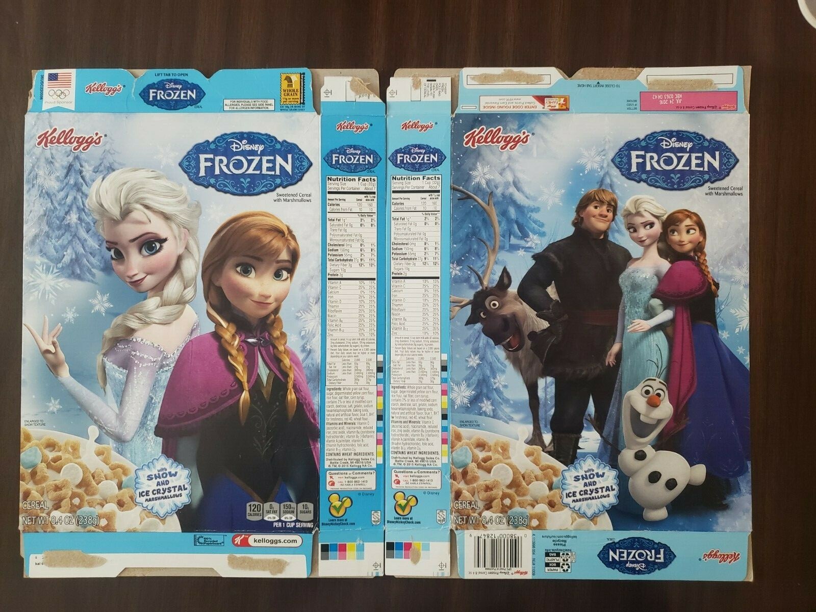2015 Kellogg's Disney's Pair of Frozen Double Sided Empty Cereal Box ...