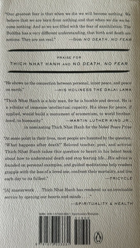 No Death, No Fear: Comforting Wisdom for Life by Thich Nhat Hanh: New ...