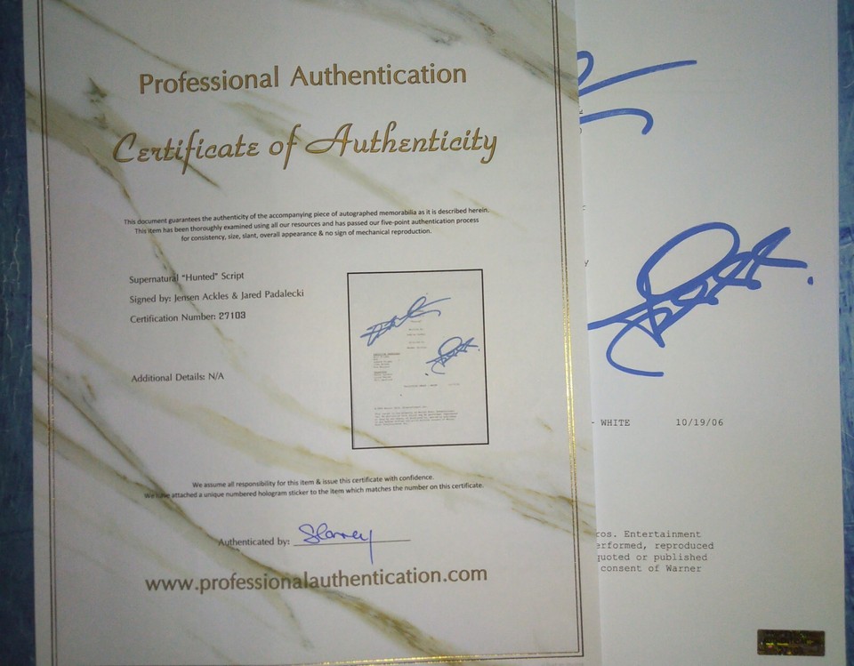 Jensen Ackles & Jared Padalecki Hand Signed Autograph Supernatural ...