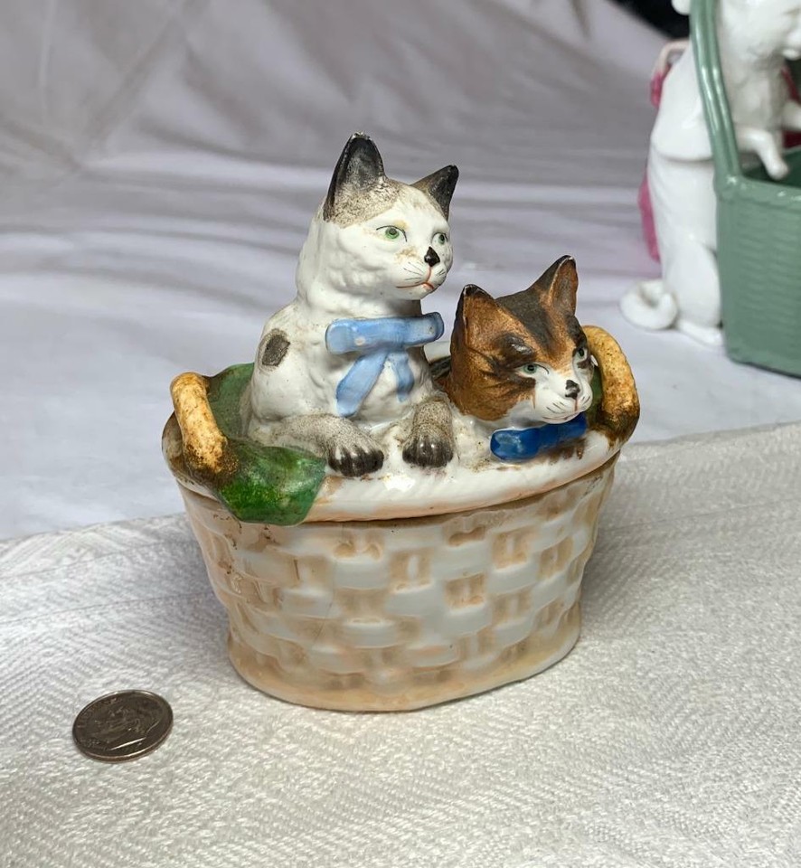 Antique 1877 Bisque Cat Match Holder Striker Box Rare Kittens France | eBay