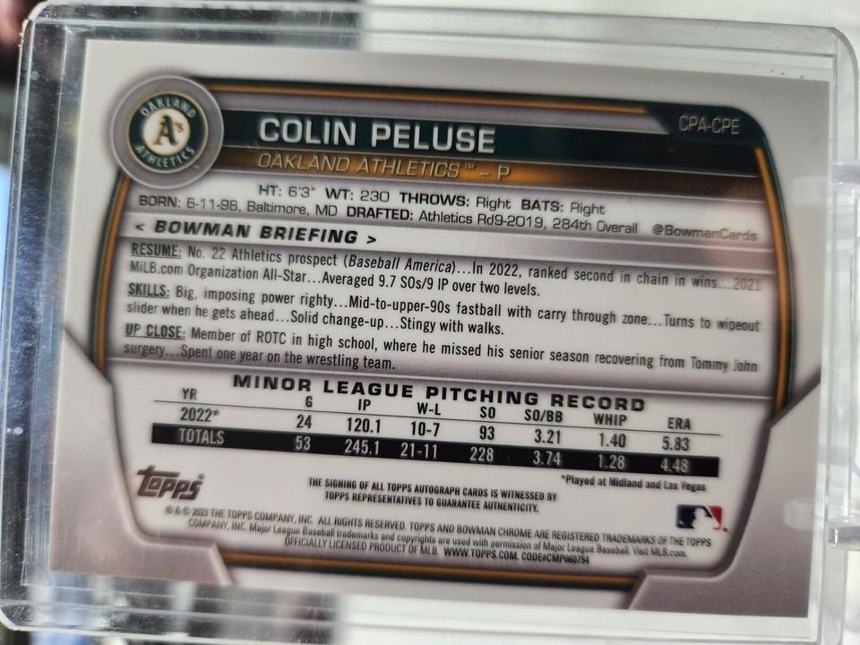 2023 Bowman Chrome 1st Bowman Colin Peluse Autograph #CPA-CPE | eBay