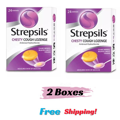 2 Boxes Lozenges Strepsils Chesty Cough Flu Relieve Control 24's FREE ...