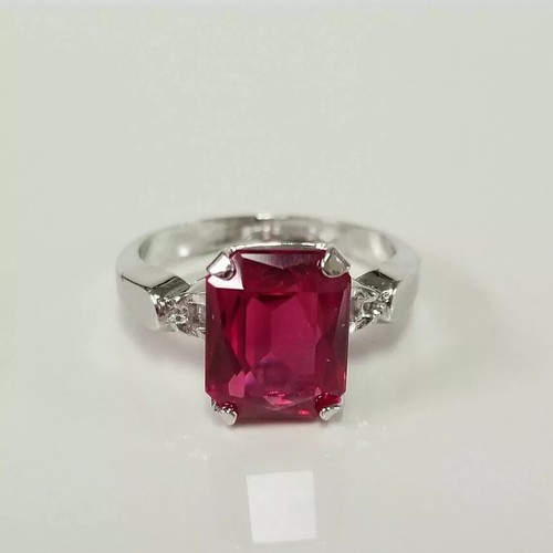 2 CT Emerald Cut Lab-Created Red Ruby Solitaire Engagement Ring 14k ...