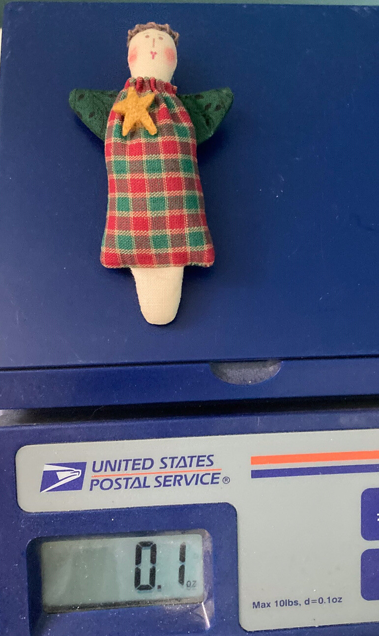 Handmade Folk Art Angel Doll Pin Stuffed Plaid Fabric 3” Vintage Signed ...