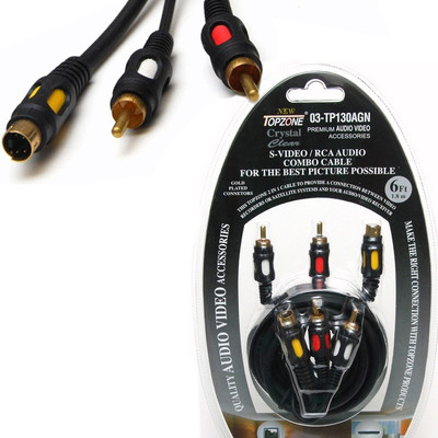 6' Feet 4 pin S-Video 2 RCA Male To Male Audio Combo Cable Gold Plated ...