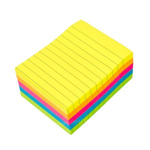 Block of 450 Neon Lined Jumbo Sticky Notes 100mm x 76mm List Note Memo ...