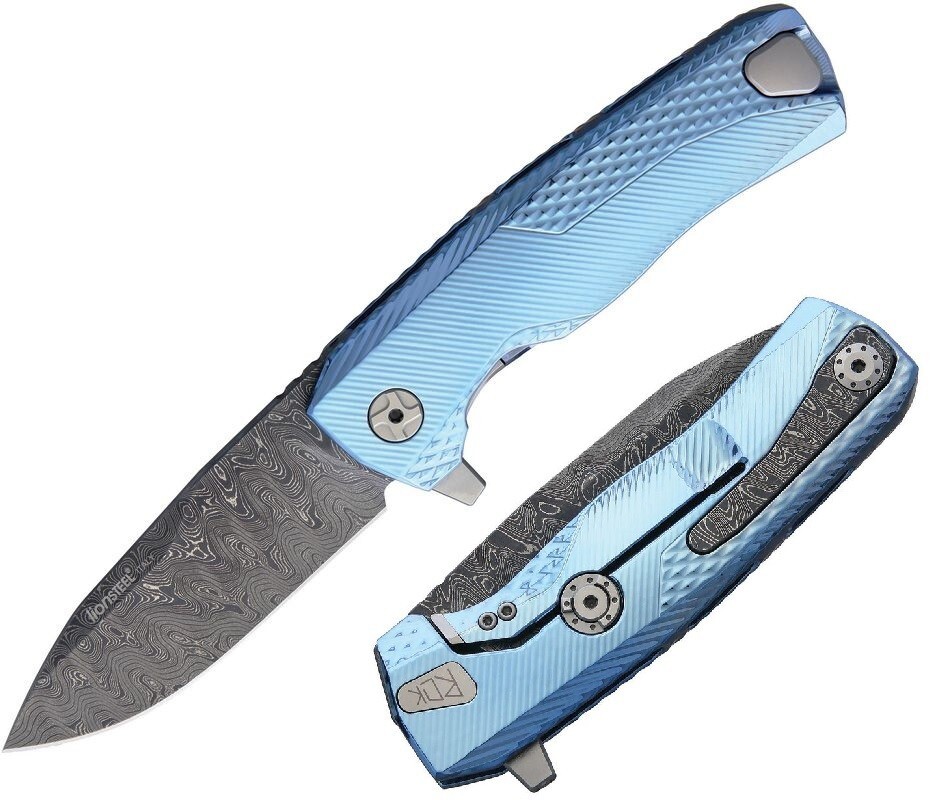 LionSTEEL ROK Folding Knife 3.25" Damascus Steel Blade Sculpted ...