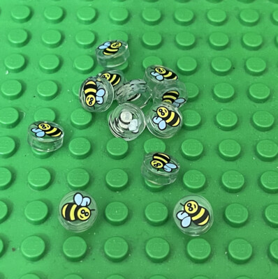 Lego 12 pieces trans-clear Round 1x1 tile with Black and Yellow Bee ...