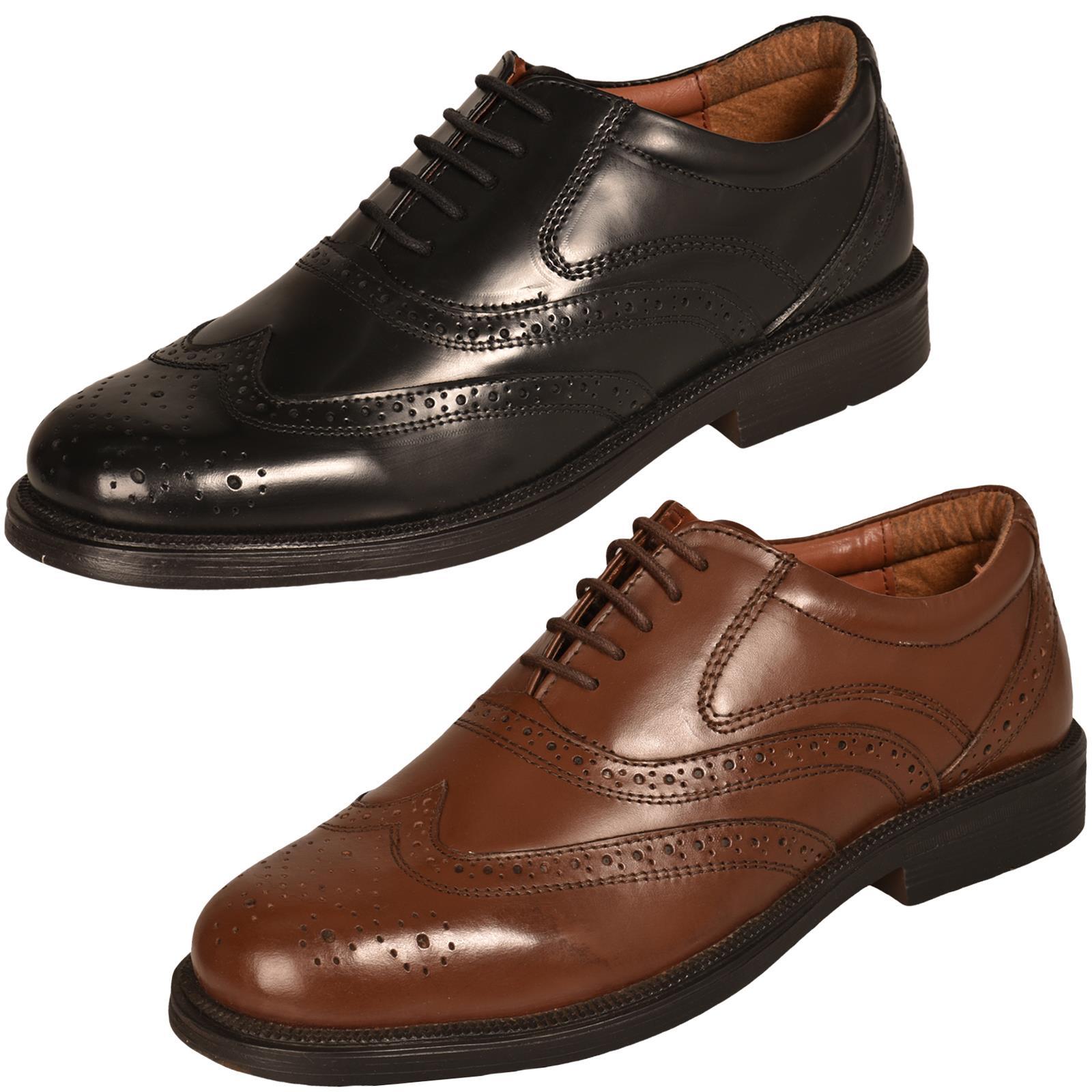 Mens Brogues Shoes Leather Padded Formal Lace up Oxford Smart Office ...