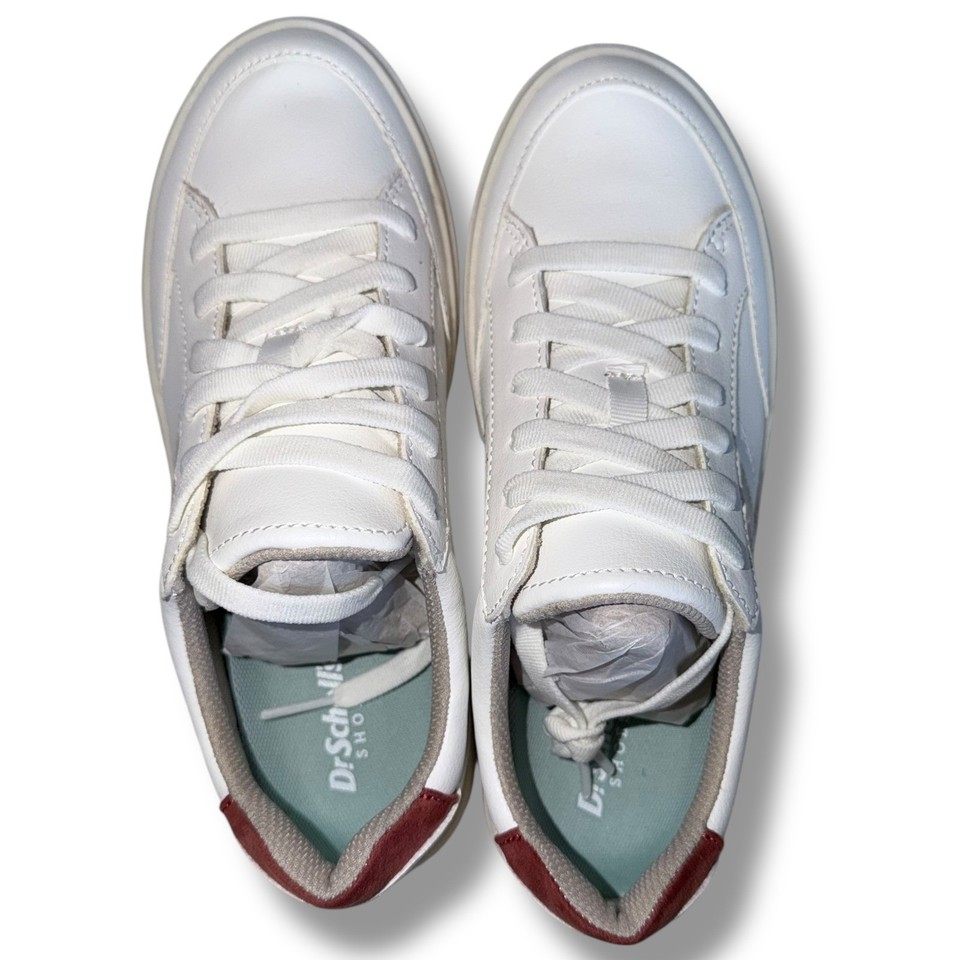 NEW Dr Scholls Madison Lace Womens White Sneakers Chevron Accent Red ...