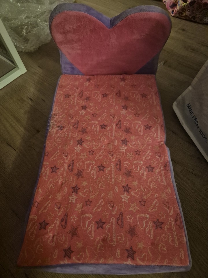 Build A Bear Plush Pink Purple Heart Shaped Fold Out Couch Futon Bed ...