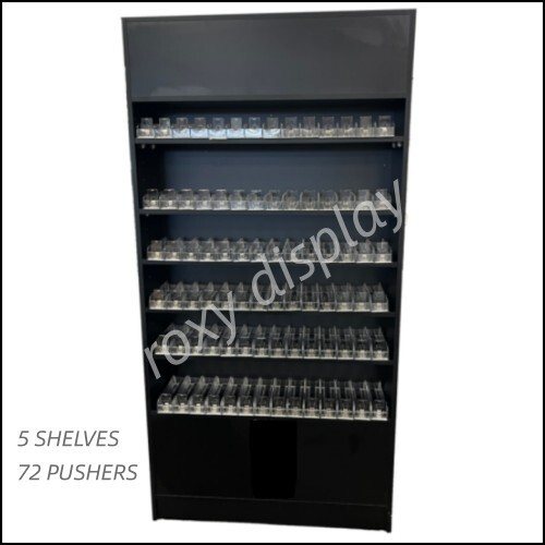 Black Wall Showcase with 72 Cigarette Pushers – Adjustable 5 Shelves ...