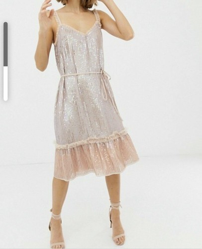BNWT Needle & Thread Dusky Pink Frill Tulle Sequin XS, 8 Gatsby Party ...