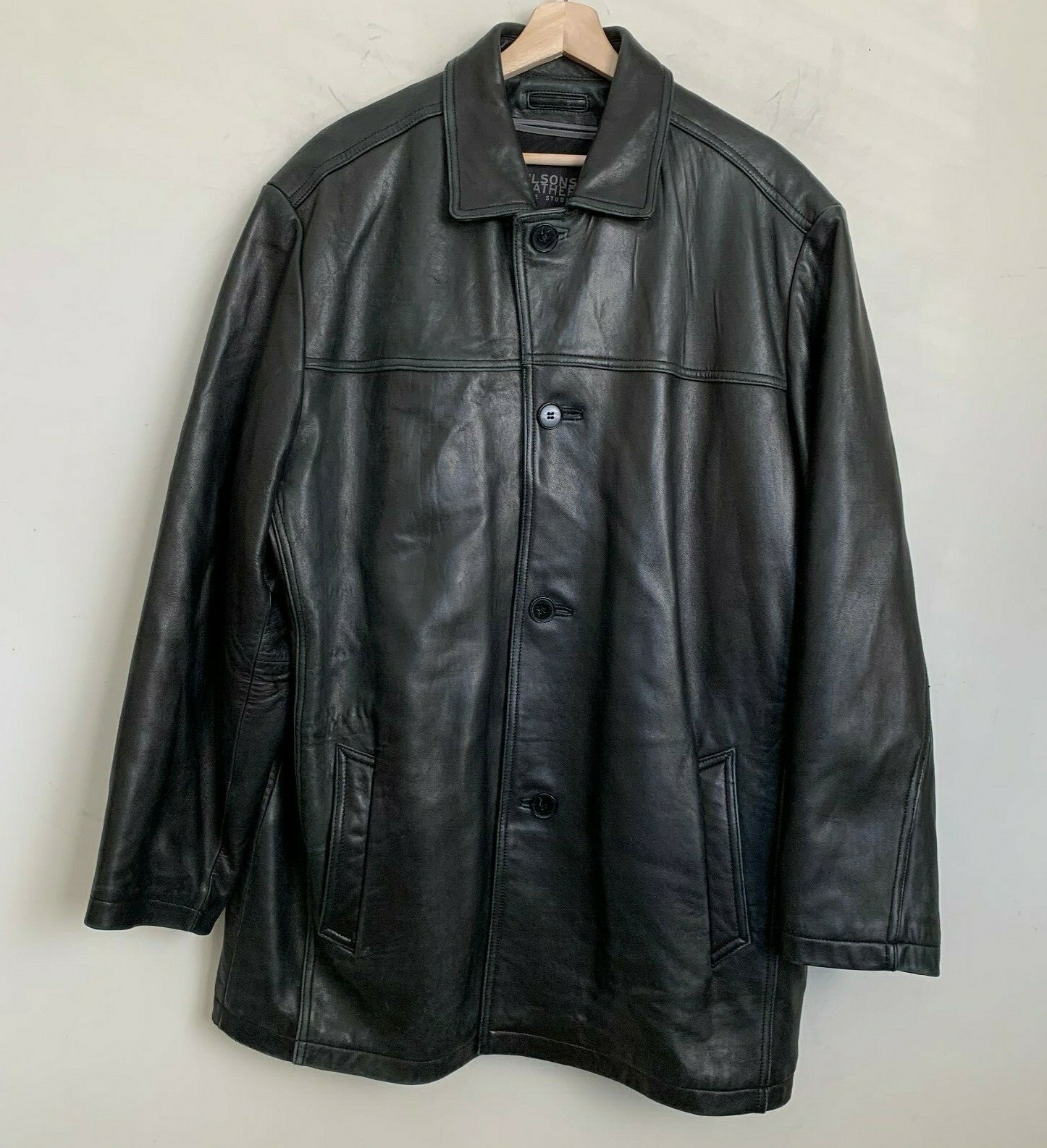 Wilsons Mens Pelle Studio Jacket Black Leather Button… - Gem