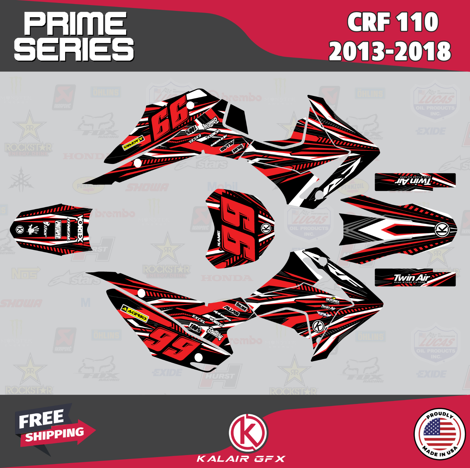 Graphics Kit for Honda CRF110 (2013-2018) PRIME-red | eBay