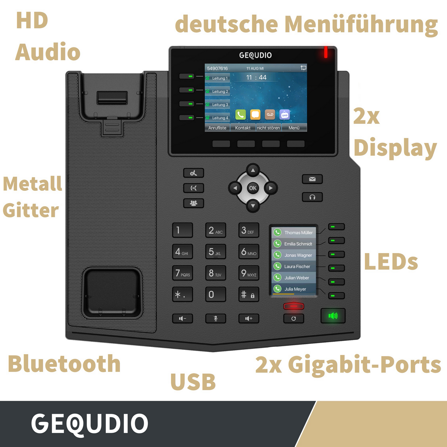 GEQUDIO IP Telefon GX5+ Set mit Netzteil Adapter - Fritzbox, Telekom ...