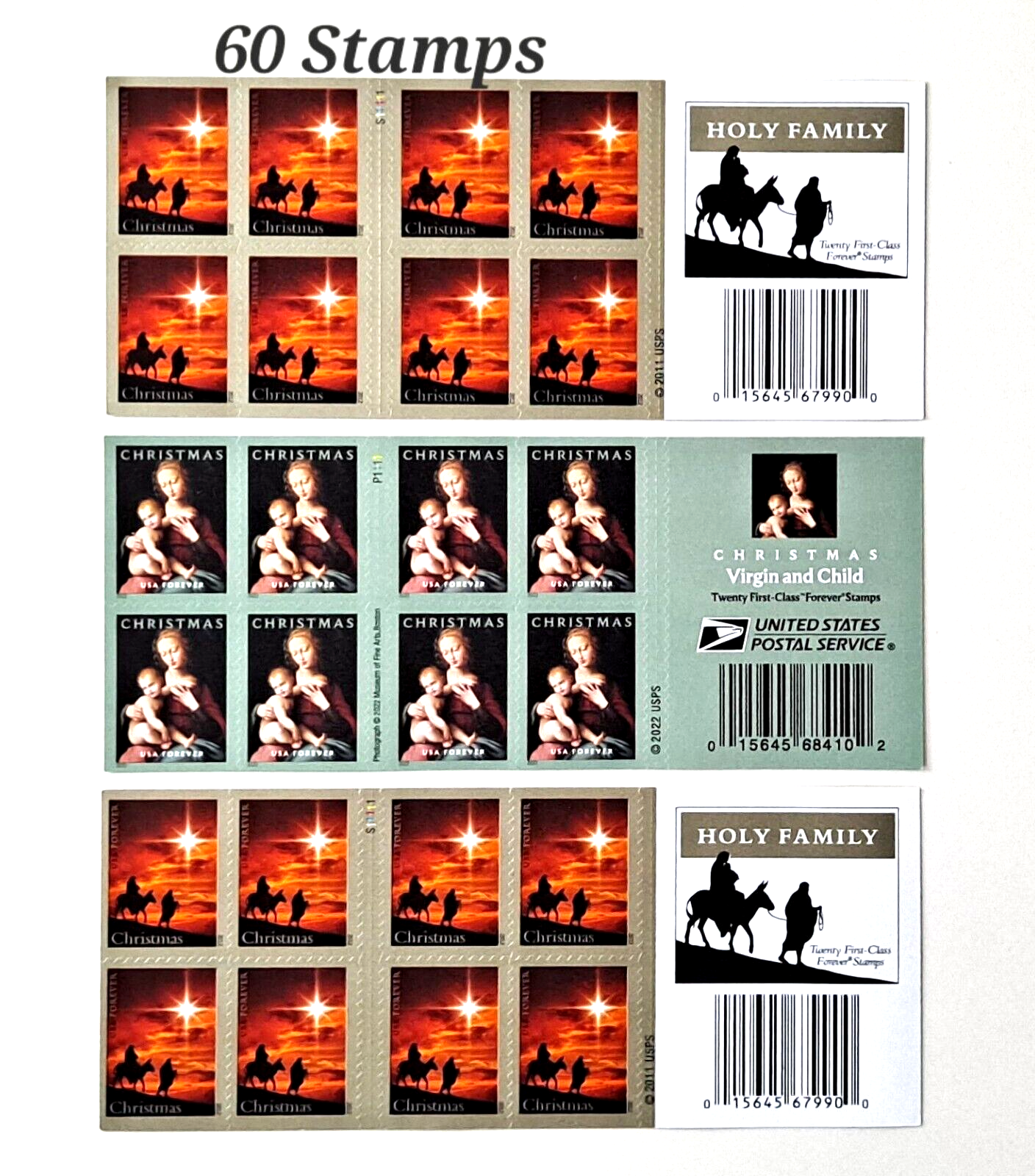 60 FOREVER STAMPS USPS 3 Booklets CHRISTMAS HOLY | eBay