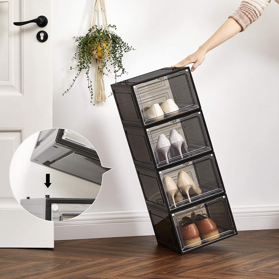 12x Clear Shoe Boxes Hard Plastic Magnetic Sneaker Storage Organizer ...