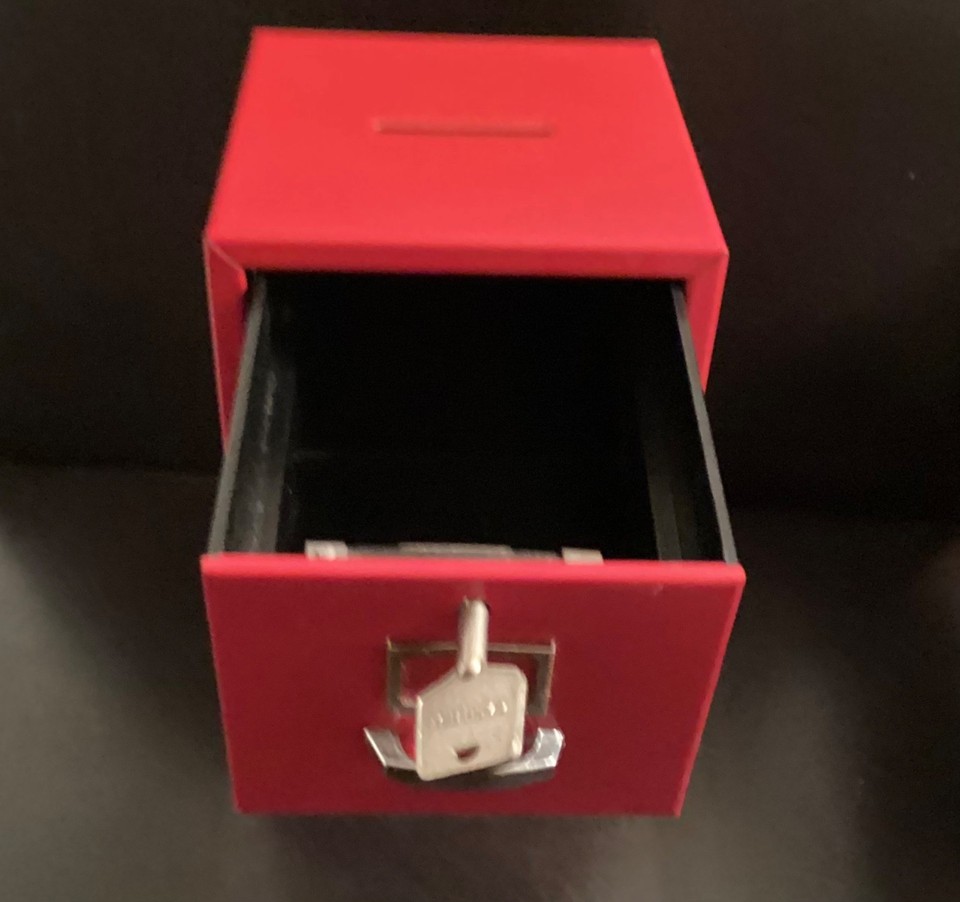Red Mini Metal File Cabinet Bank Coin Slot 2 Draweres & Cash Box Key 4 ...