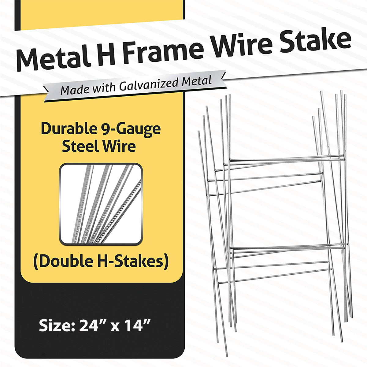 Sturdy Metal H Frame Wire Step Stakes for Yard Sign 10X30 14x24 in H ...