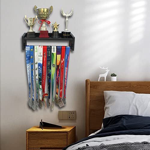 Medal Hanger Trophy Shelf Wooden Medal Holder Trophy Rack with Shelf ...