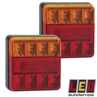 Pair 12v Square Rear LED Trailer Lights *3 YEAR WNTY* Stop/Tail ...