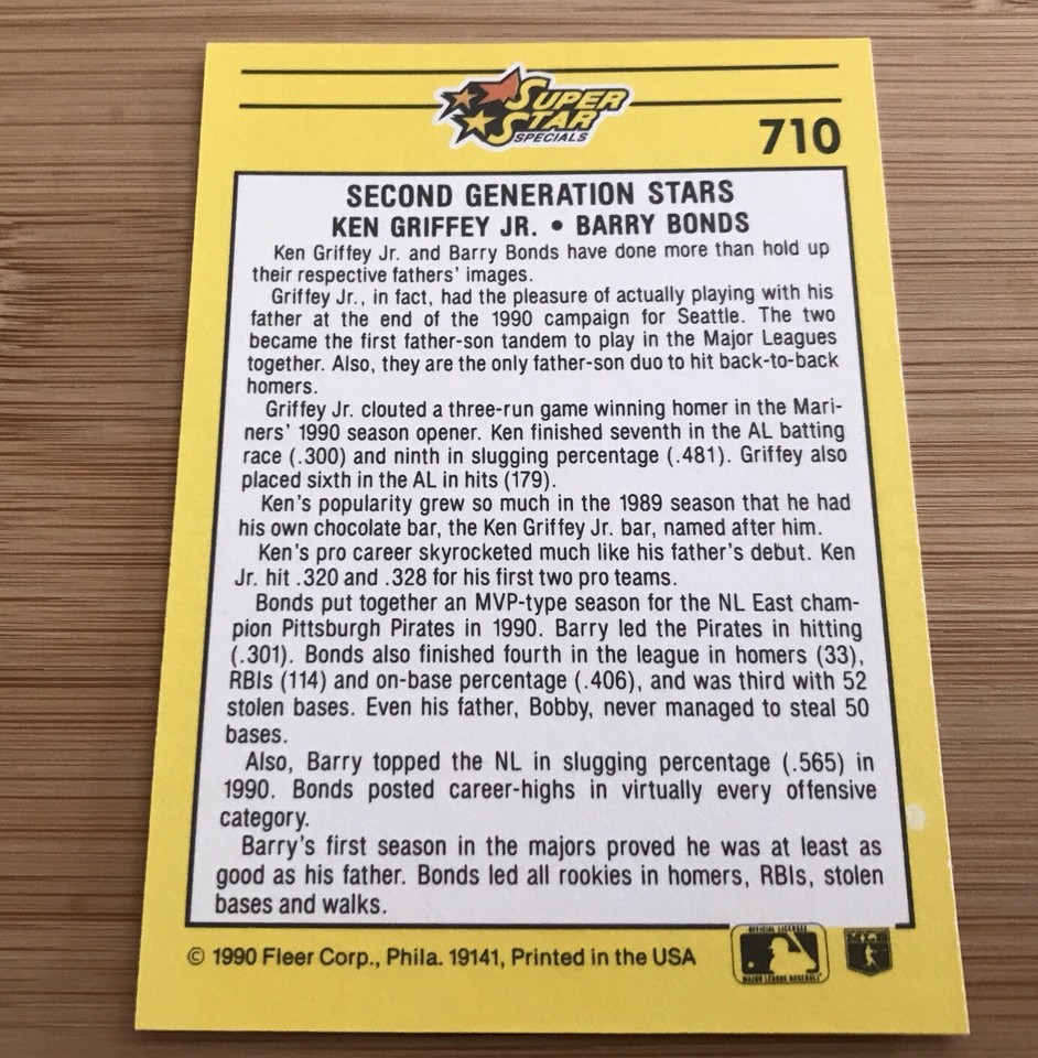 1991 Fleer Ken Griffey Jr. / Barry Bonds error baseball card Mint | eBay