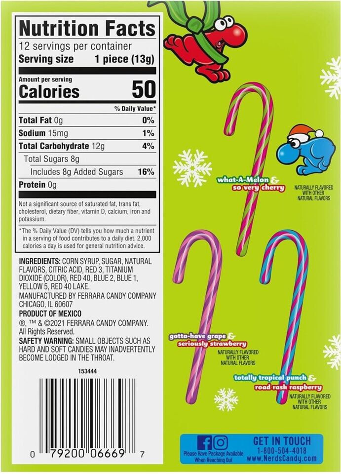 Nerds (2 Box LOT ) Tangy Candy Canes - Tropical Punch - Melon - Grape ...